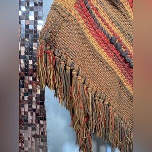 Handmade | Accessories | Vtg Handmade Thick Knit Fringe Poncho Red ...